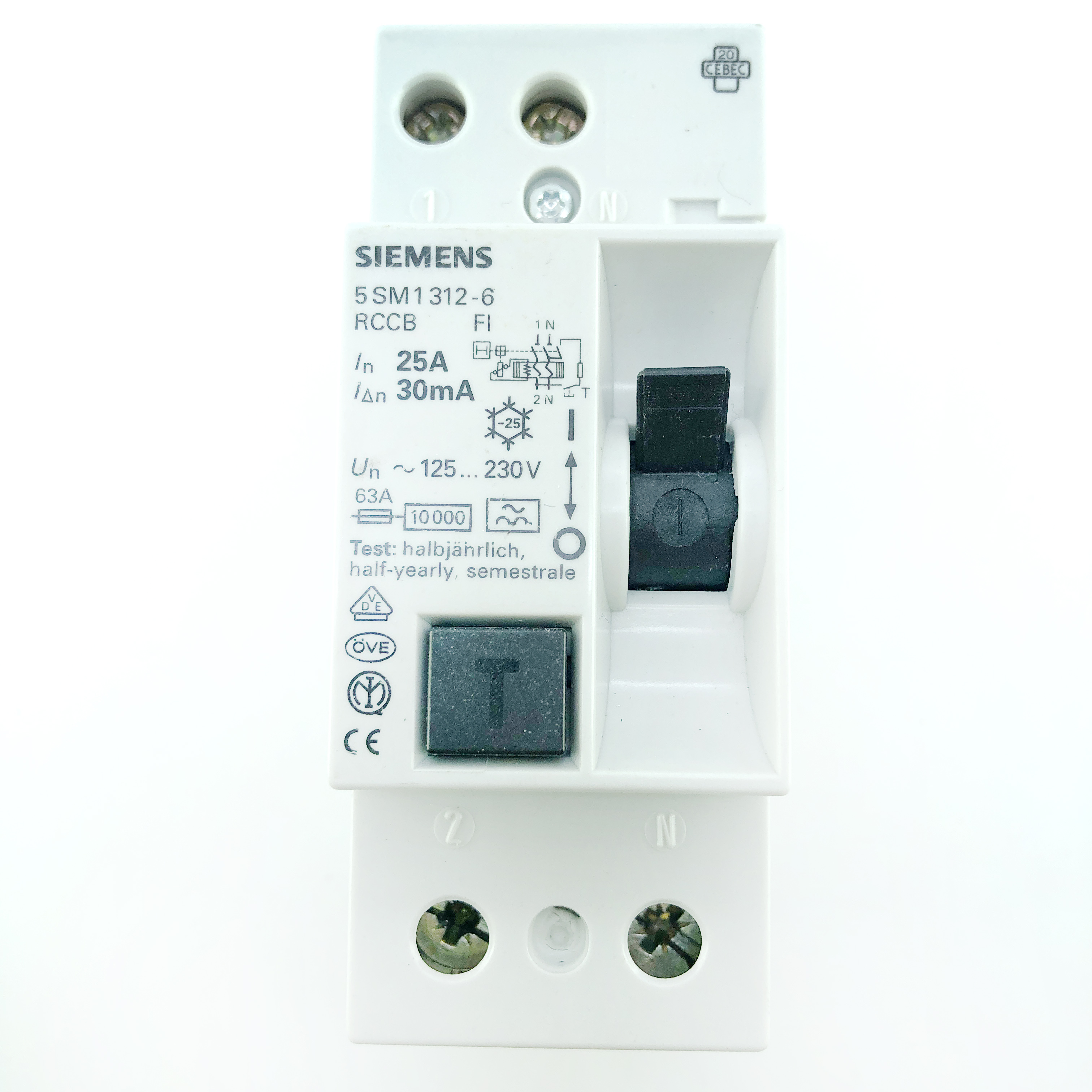 Residual Current Devices: Siemens 5SM1312-6 25A 25 Amp 30mA RCD RCCB 2 Double Pole Circuit Breaker